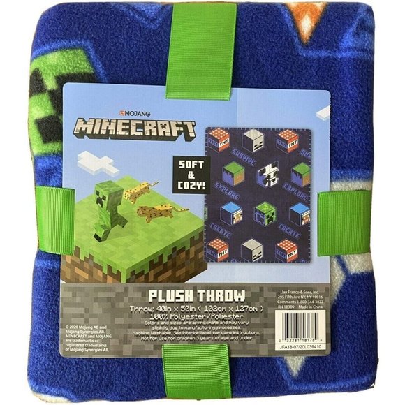Minecraft | Bedding | Minecraft Blocks Plush Throw Blanket 4x 50 Blue ...